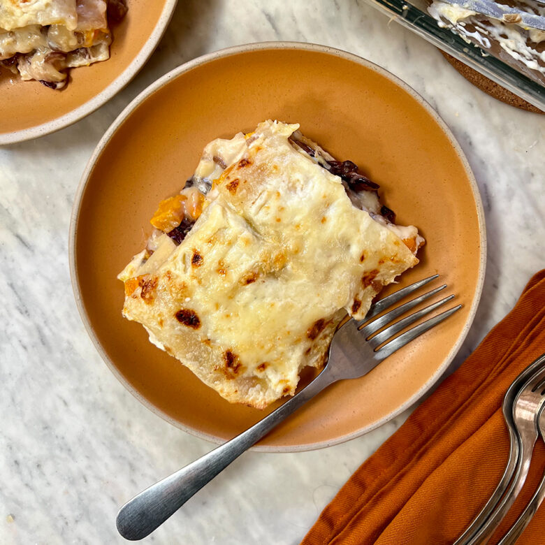 Fall Lasagna with Radicchio, Pumpkin, and Red Onions