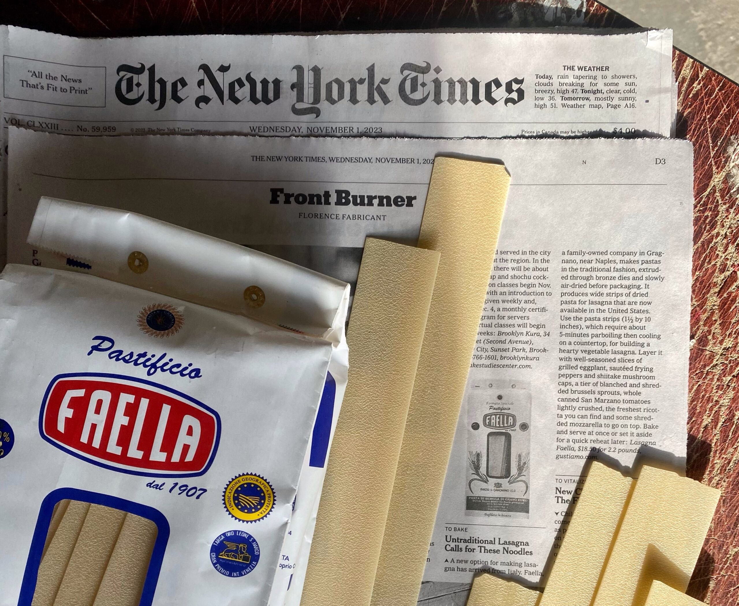 Lasagna Faella in the New York Times